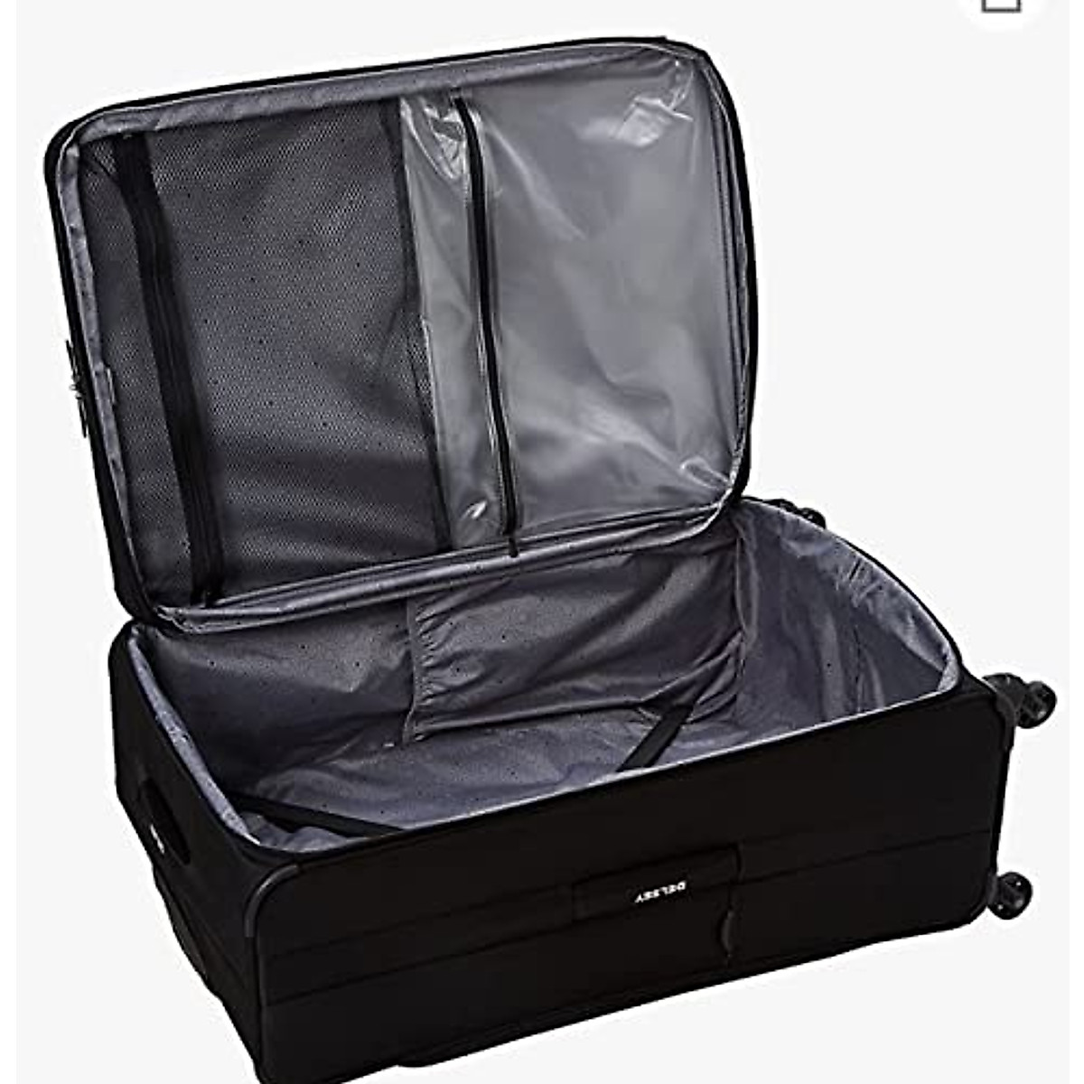 DELSEY Paris Softside Expandable Luggage with Spinner Wheels, Black. Large and Carry-On.