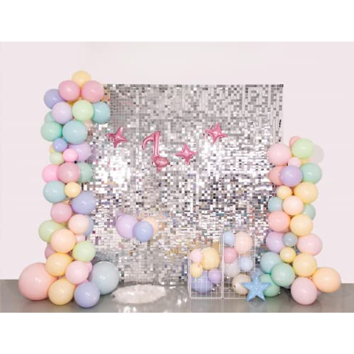 Shimmer Backdrop Sequin Wall Panel Backdrop Silver Sequins for Birthday, Anniversary Wedding Engagement Party Decoration (24Pcs)