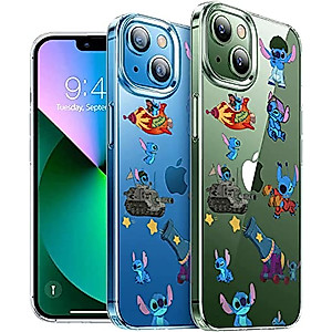 MOBRWUVS Cartoon Case for iPhone 14 Pro Max,Cute Stitch 3D Animal Character Anti-Bump Shockproof Transparent Protective Cover Suitable for Boys and Girls Teenage