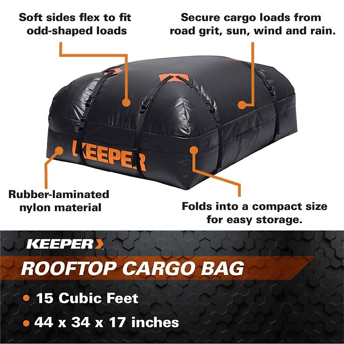 Keeper 07203-1 Weatherproof Rooftop Cargo Bag, 15 Cubic Feet