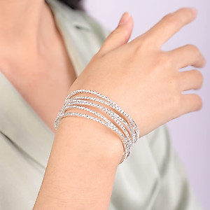 YERTTER Multi Row Layered Glitter Bracelets Cuff Bracelet Stretch Tennis Chain Rhinestone Adjustable Band Cuff Elastic Bangle 1920s Bridal Body Jewelry Accessories for Women and Girls Wedding (Cuff-3 Row Cross Silver)