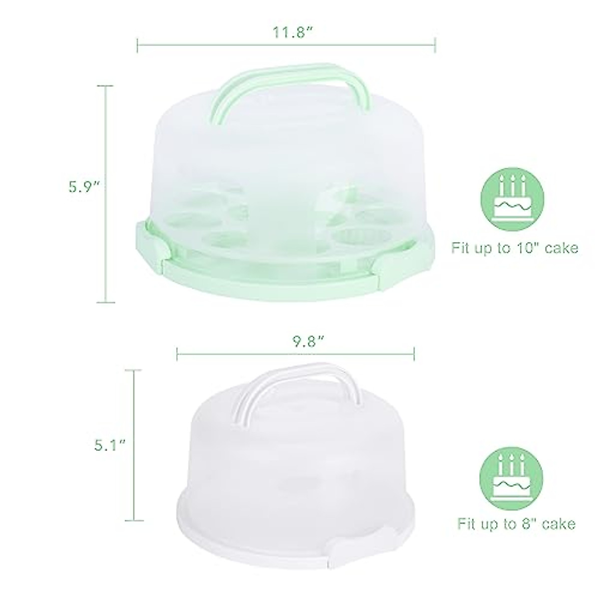 DZ CLAN Cake Carrier, Cake Container Plastic Cover Lid, Cake Carrier with Lid and Handle, Set of 2(10+8inch)