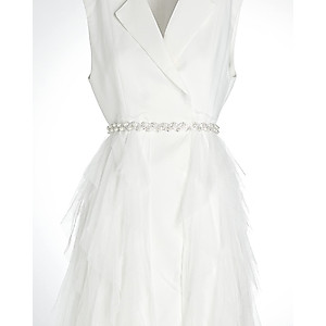 WEZTEZ Women's Crystal Wedding Sash Shining Pearls Bridal Belt Handmade Rhinestone Sash for Bride Bridesmaid Gowns (white ribbon)