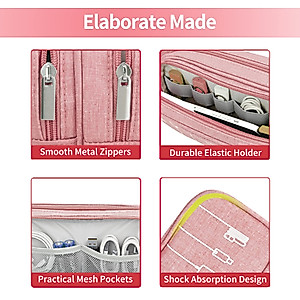 HESTECH Electronic Organizer Travel Case Cord Organizer Traveling Bag Tech Organizer Pouch for Charging Data Cable,Charger,Phone,Power Bank,Mouse,USB Flash Drive,Earphone,Pink with 5PCS Cables Ties