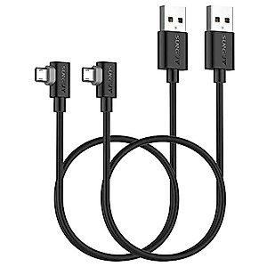 SUNGUY Right Angle Micro USB Cable 1.5FT [2 Pack], 18W Short 90 Degree Micro USB Cable Fast Charging USB 2.0 Data Sync Compatible for Samsung Galaxy S7 Edge S6 S5, Moto E6 5 4, LG-Black
