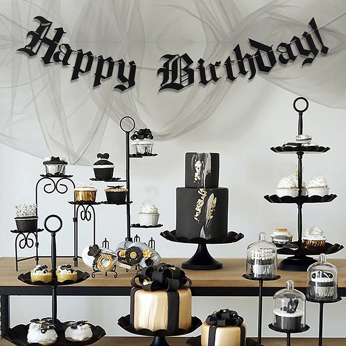 Gothic Letter Happy Birthday Banner - Old English Birthday Banner - Funeral Birthday Banner for 20th 30th 40th Birthday (Happy Birthday)