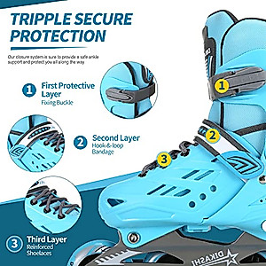 Suitable for Children and Teenagers, 4 Sizes of Adjustable Roller Skates and Bright Wheels, Suitable for Beginners' Indoor and Outdoor Roller Skates (Blue) (34-37(8-9 US)