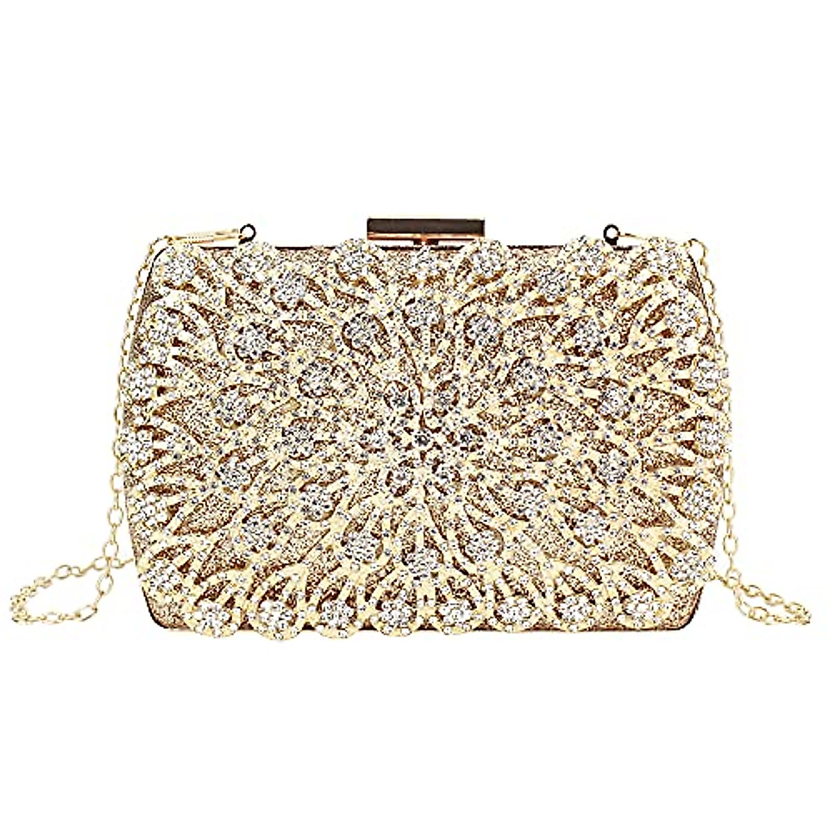 Women Evening Clutch Purses Flower Crystal Rhinestone Evening Handbag for Party Wedding,Gold