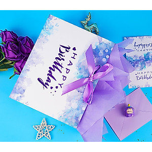 Jaywayang 12.6" Large Purple Happy Birthday Gift Bag with Ribbons, Card and Tissue Papers for Girl Women Birthday Party.