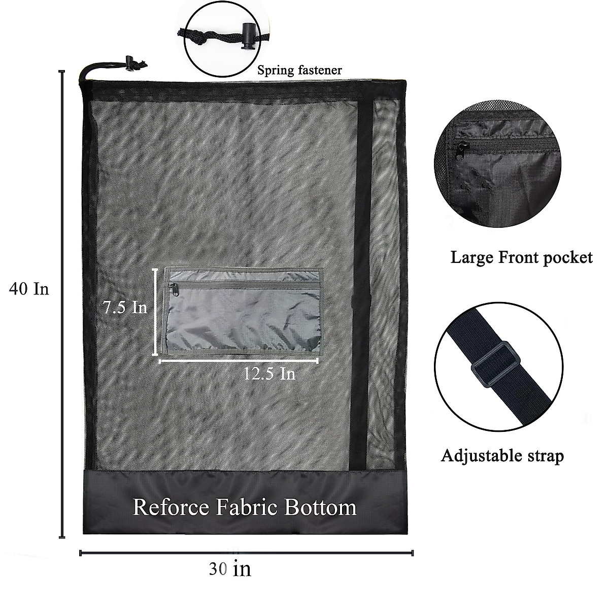 Rudmox Extra Large Mesh Ball Bag, Holding Basketball, Baseball, Swimming Gear or Beach Toy with Shoulder Strap Bottle Holder and Adjustable Shoulder Strap for Sports Team and Coach (Black)