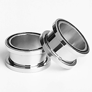 TBOSEN 2 pairs Stainless Steel Ear Plugs Black Gauges Stretching Screw Fit Tunnels Expander Piercing Jewelry