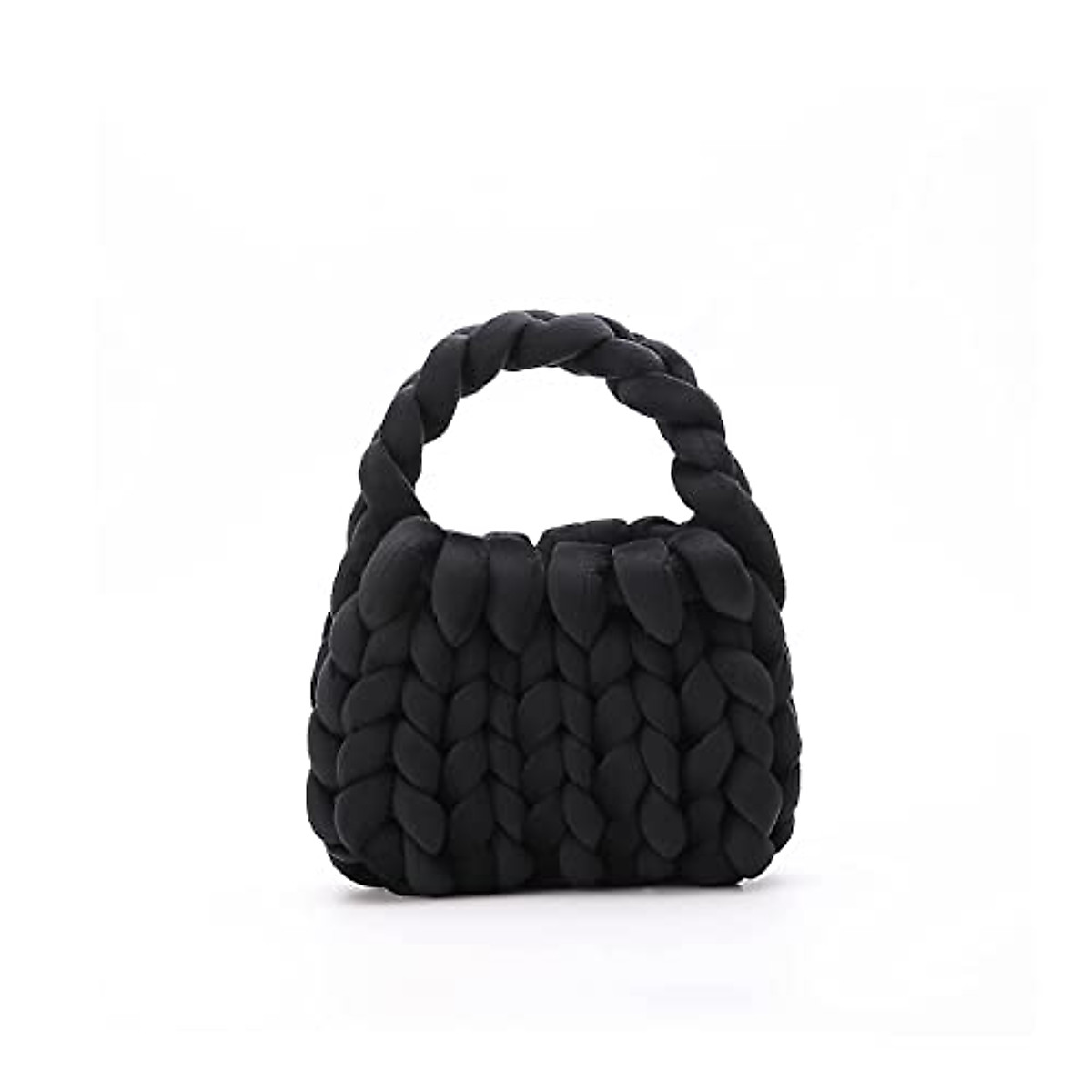 Maral Hand Knit Chunky Yarn Shoulder Bag For Women, Finger Crochet Hand Bag, Washable (Velvet Black)
