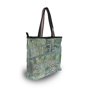 WIHVE Tote Bag Japanese Bridge Water-Lily Pond Monet Shoulder Handbag Travel Beach Bag