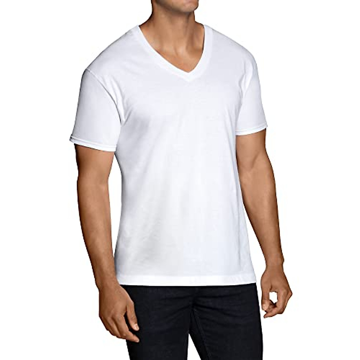 Fruit of the Loom mens Stay Tucked V-neck T-shirt T Shirt, Classic Fit - White 6 Pack, Large US