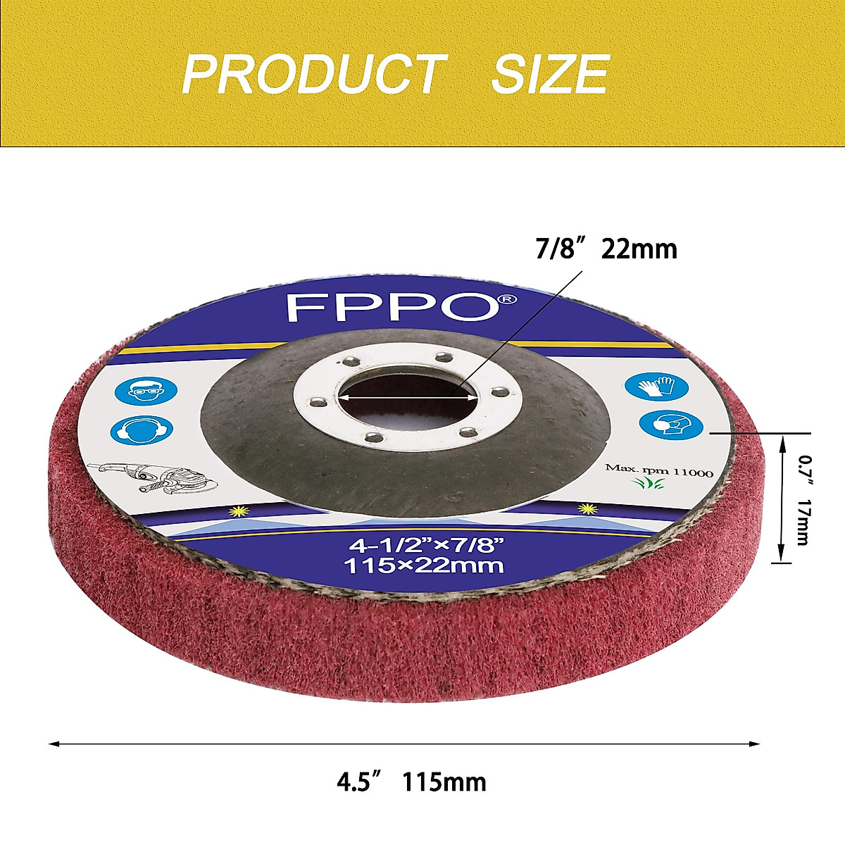 FPPO 5Pcs 4.5" x 7/8" Nylon Fiber Flap Disc Polishing Grinding Wheel,Scouring pad Buffing Wheel for Angle Grinder, Polishing Tools (Grit 320)