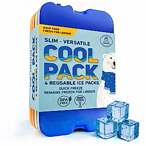 Healthy Packers Ice Pack for Lunch Box - Freezer Packs - Original Cool Pack | Slim & Long-Lasting Reusable Ice Packs for Lunch Bags and Cooler Bag (Set of 4)