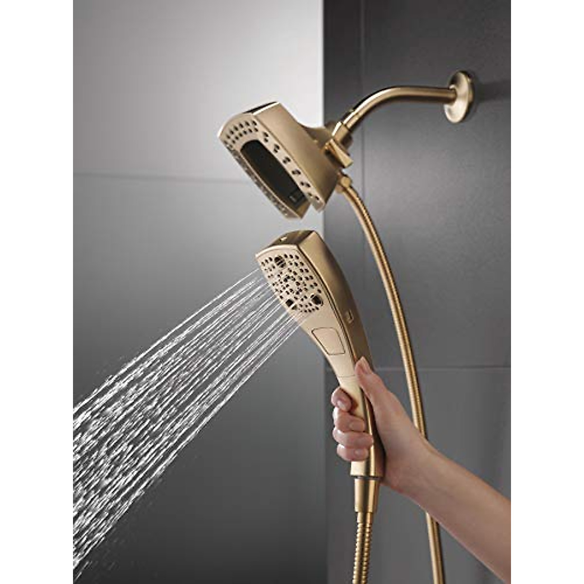 Delta Faucet 5-Setting In2ition 2-in-1 Dual Hand Held Shower Head with Hose, Gold Shower Head Handheld Combo, Magnetic Docking Handheld Shower Head, 2.5 GPM, Champagne Bronze 58474-CZ25