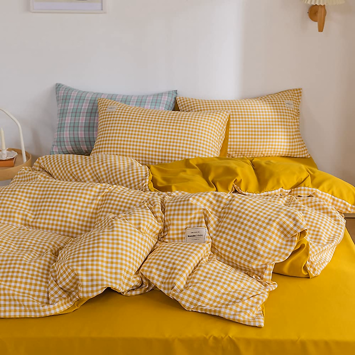 ChliEarime Heicatte Checker Duvet Cover Set, Lavender Check Plaid Pattern Printed, Soft Microfiber Inner Fill Bedding (4pcs, Full 78''x90'')