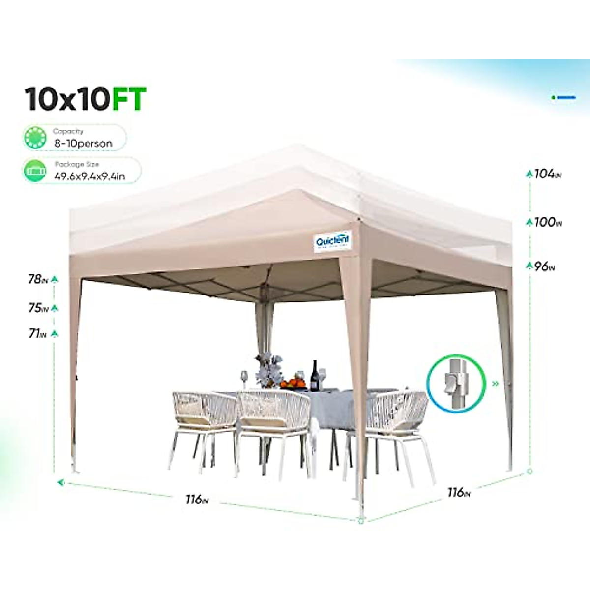 Quictent Privacy 10’x10’ Pop up Canopy Tent Enclosed Instant Gazebo Shelter with Sidewalls and Mesh Windows Waterproof (Beige)