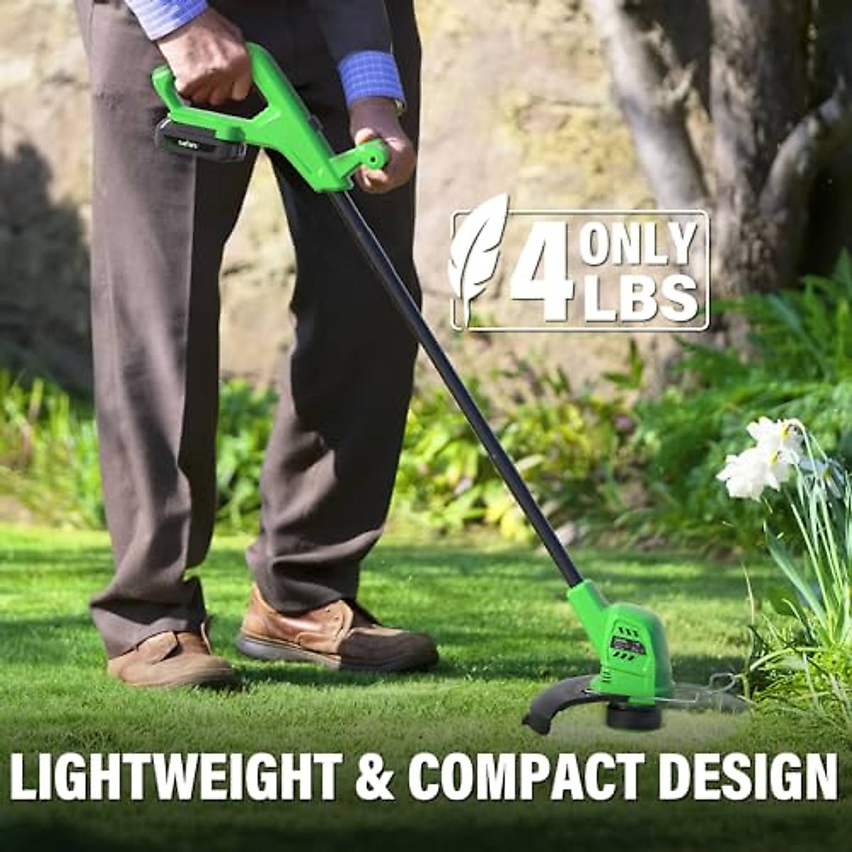 SOYUS Weed Wacker Battery Powered 10 Inch, String Trimmer Cordless with 2 Pcs 2.0Ah Batteries, Lightweight Edger Trimmer with 8 Pcs Replace Spool Trimmer Lines