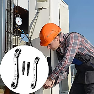 Hvac Service Wrench, Refrigeration Service Wrench Set Tools, 3/16” 3/8” 5/16” 1/4” Ratcheting Air Conditioner Service Wrench Hvac Tools for Refrigeration Equipment Repair