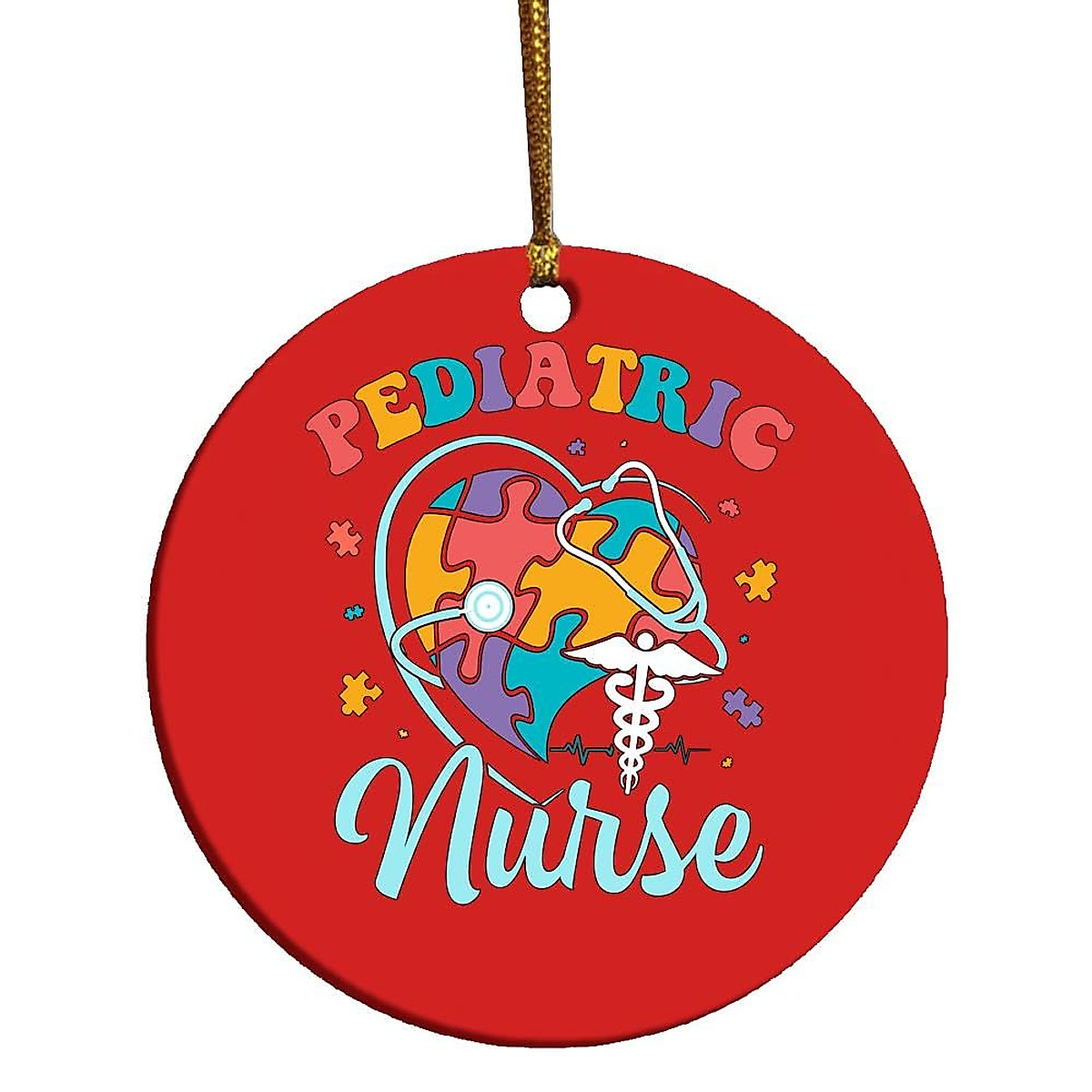 Pediatric Nurse Autism Day Love Heart Stethoscope Nursing Christmas Ornament