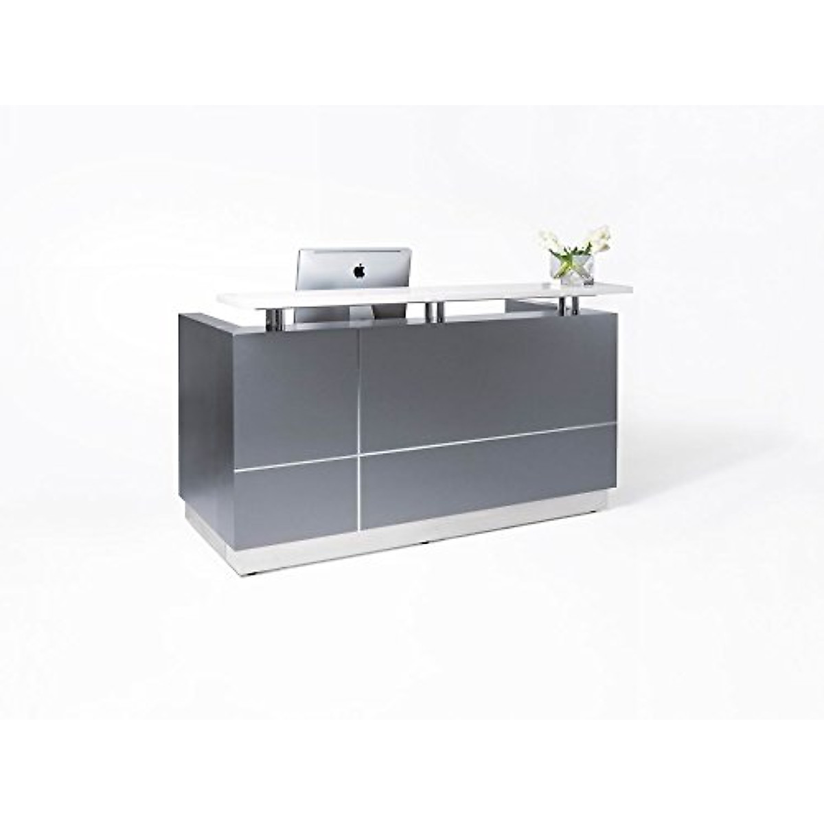 GW FURNITURE Modern Space Grey Reception Desk (71 inch) with Quartz Stone Counter TOP