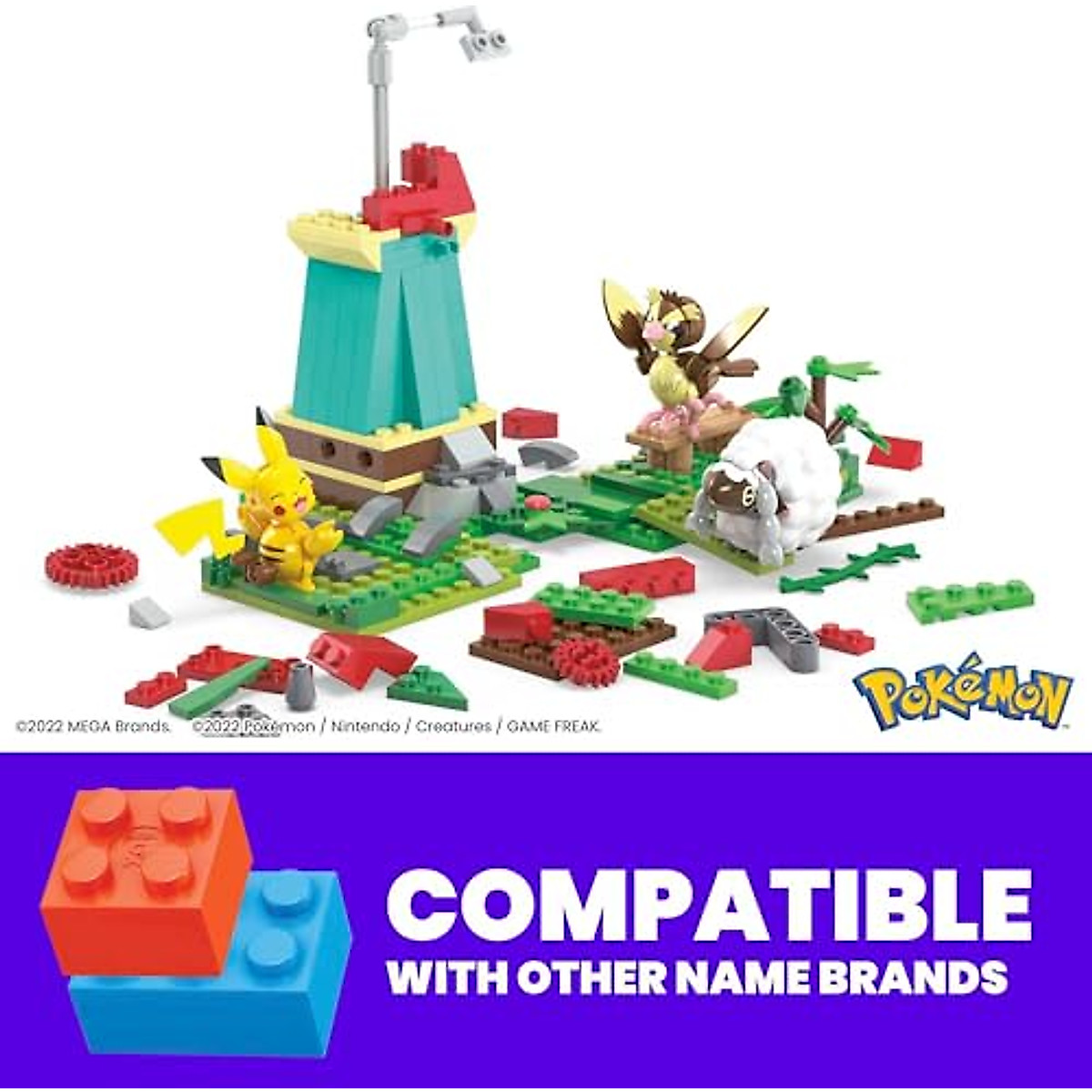 MEGA Pokémon Building Toys Set, Countryside Windmill with 240 Pieces, Motion and 3 Poseable Action Figures, for Kids