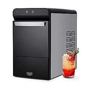 Gevi Household V2.0 Countertop Nugget Ice Maker | Self-Cleaning Pellet Ice Machine | Open and Pour Water Refill | Stainless Steel Housing | Fit Under Wall Cabinet | Black