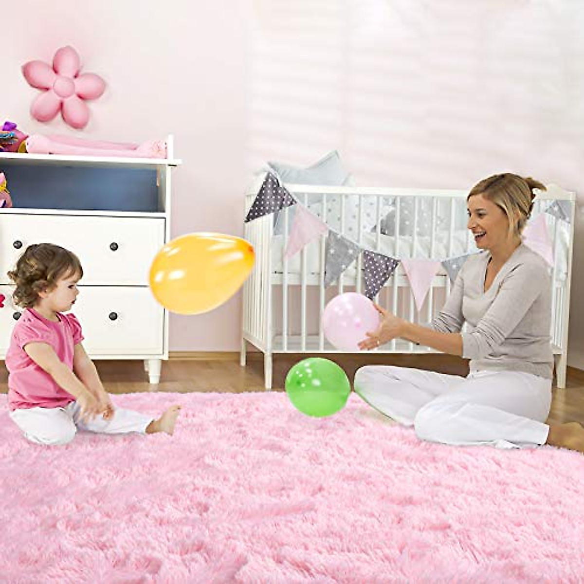 Ultra Soft Pink Rugs for Bedroom 4x6 Feet, Fluffy Shag Area Rugs for Living Room, Large Comfy Furry Rug for Girls Kids Baby Room Decor, Non Slip Nursery Rug Modern Indoor Fuzzy Floor Carpet