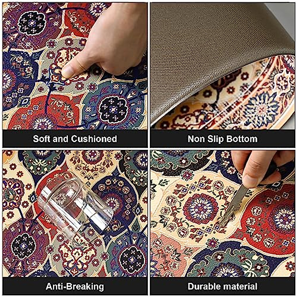 OTOB Kitchen Rugs Set of 2 Anti Fatigue Mats for Kitchen Floor Boho Kitchen Rugs and Mats Non Skid Washable Memory Foam Kitchen Floor Mat Comfort Standing Desk Mat for Front of Sink Laundry