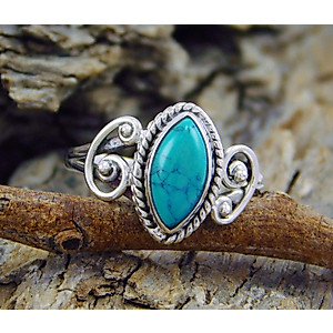 WANGYUSHENG Vintage Women's Silver Ring Marquise Cut Bohemia Turquoise Jewelry ，Chic Hand Made Jewelry Ring Wedding Ring Size 6-10 (US size 9)