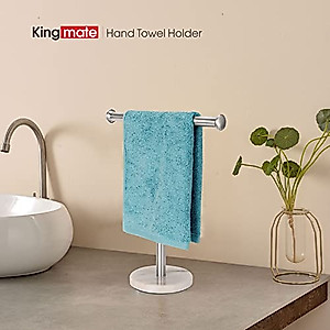 Kingmate Hand Towel Holder Stand, Natural Marble Base T-Shape Fingertip Towel Rack, Rust-Proof (Brushed Nickel)