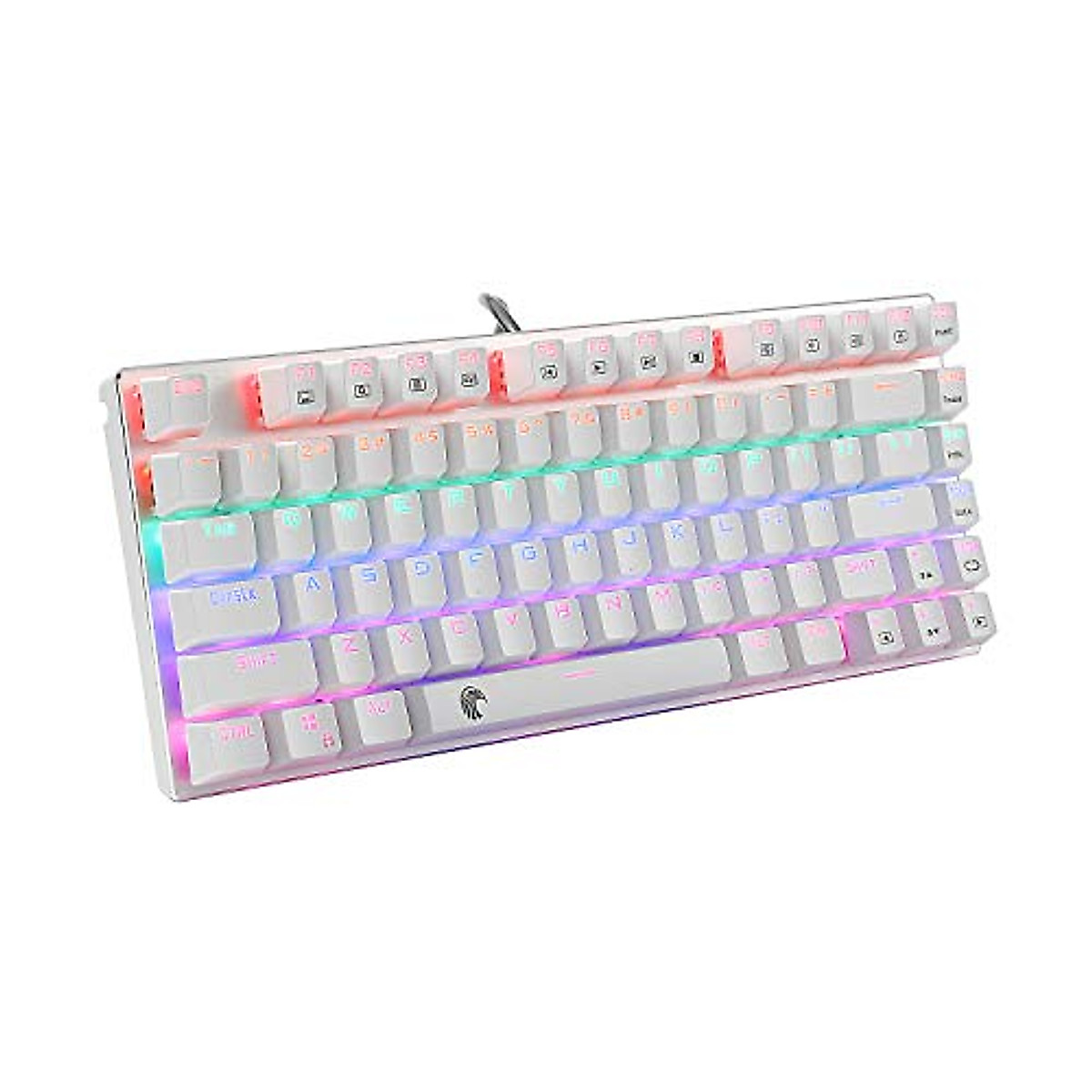 HUO JI 60% Mechanical Gaming Keyboard, E-Yooso Z-88 with Red Switches, Rainbow LED Backlit, Compact 81 Keys Hot Swappable, Silver and White