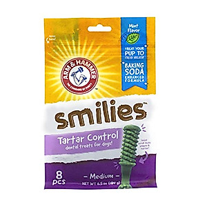 Arm & Hammer for Pets Smilies Dental Chews for Dogs | Dental Chews Fight Bad Dog Breath, Plaque & Tartar Without Brushing | Fresh Mint Flavor, 8 Pieces Dog Dental Treats, 4 Pack