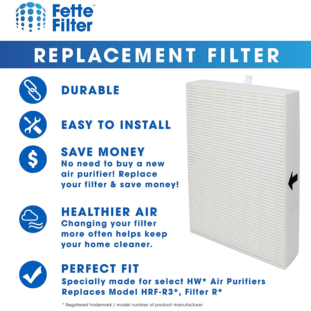Fette Filter - 6 Pack of Premium True HEPA H13 Filter R Compatible with Honeywell Filter R for All HPA Series Air Purifier Part Number Filter R HRF-R3 HRF-R2 HRF-R1 HRF-ARVP300 HPA300