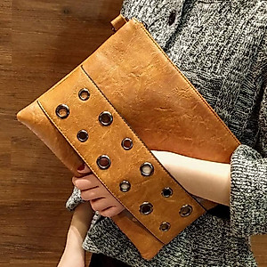 NIGEDU Fashion Rivet Women Envelope Clutch Bag PU Leather Crossbody Messenger Bags Female Shoulder Handbag Wristlet Clutches (Brown)