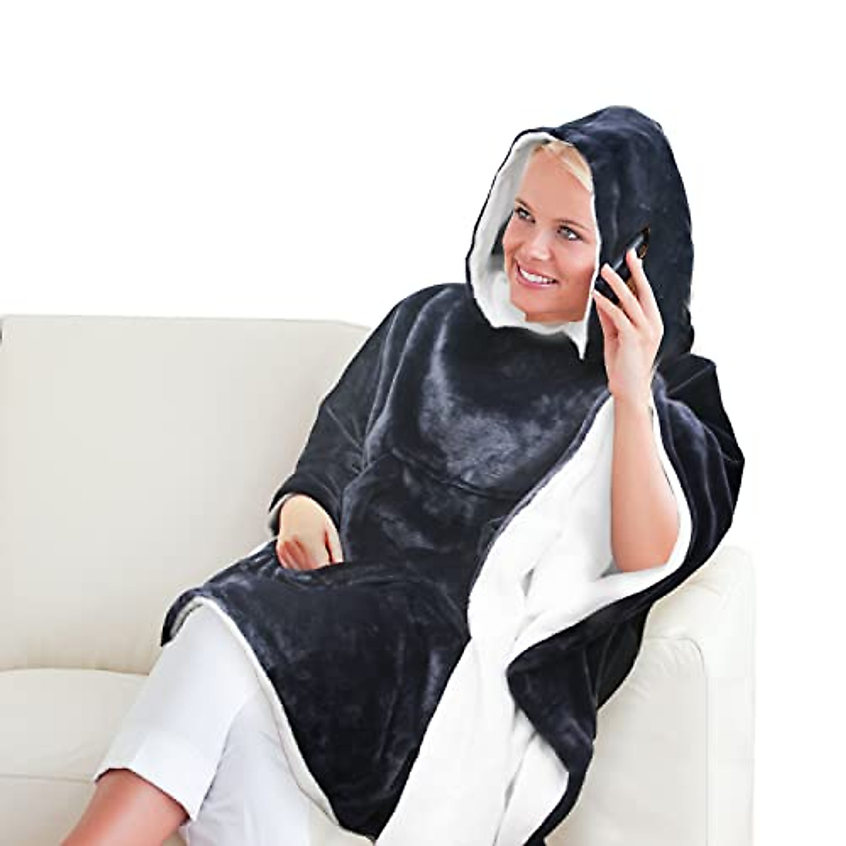 NHGYESJWUU Faraday Wearable Blanket for Sleeping, Faraday Protection Blankets in Pregnancy, Oversized Wearable Hoodie with Faraday Fabric, Warm Flannel Wearable Blanket Cover for Belly