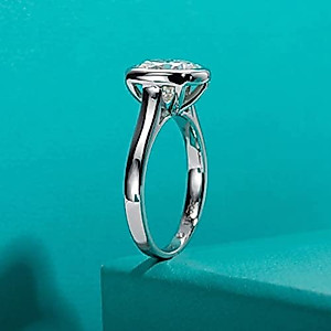 Brahmani Gems 925 Sterling Silver Ring 3.0 ct Cushion Moissanite Bezel Women Engagement Ring (7.5)
