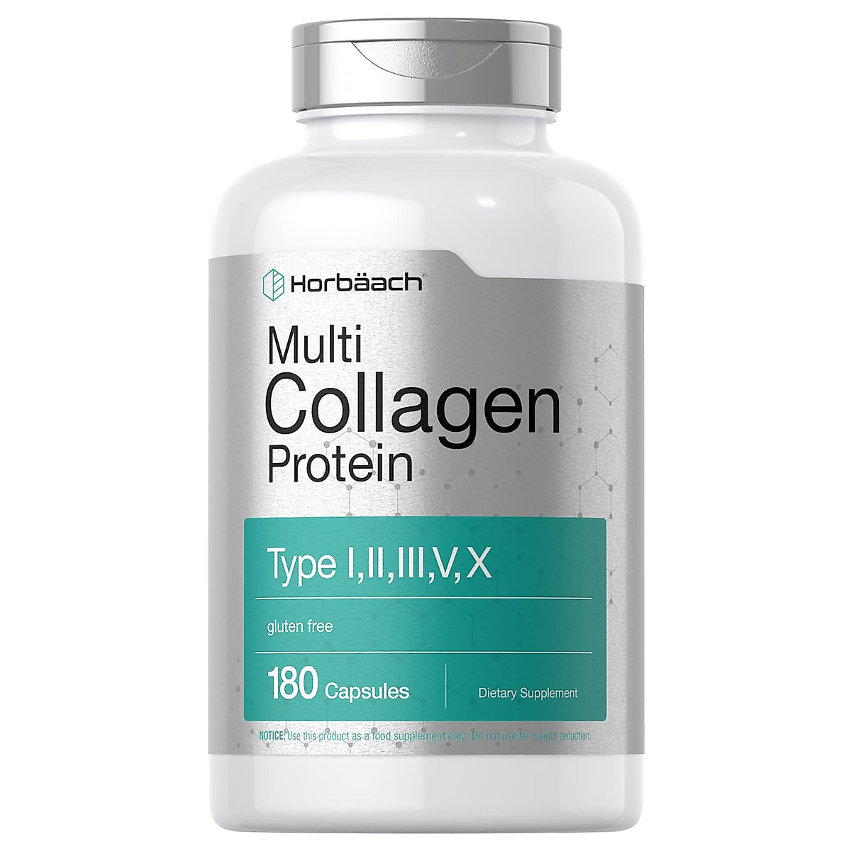 Horbäach Multi Collagen Protein 2000 mg | 180 Capsules | Type I, II, III, V, X | Keto & Paleo Friendly, Gluten Free Supplement