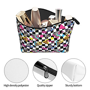 Women's Lightweight Makeup Bag Pouch Compatible with Black And White Checkered Retro 80S 90S, Funny Travel Cosmetic Bag Portable Pencil Bag with Zip for Office College Christmas Gift