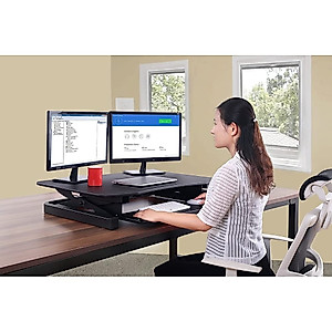 ApexDesk ZT Series Height Adjustable Sit to Stand Electric Desk Converter, 2-Tier Design with Large 36x24 Upper Work Surface and Lower Keyboard Tray Deck (Electric Riser, Black)