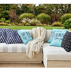 Adabana Blue Outdoor Waterproof Throw Pillow Covers 16x16 Inch Set of 2 Decorative Porch Pillows Cover for Patio Furniture Garden, Life is Better by The Pool