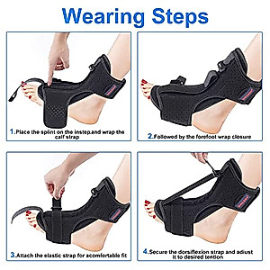 Drop Foot Orthotic Brace,Improved Dorsal Night Splint for Effective Relief from Plantar Fasciitis, Achilles Tendonitis, Heel and Ankle Pain with Hard Spiky Massage Ball (black)
