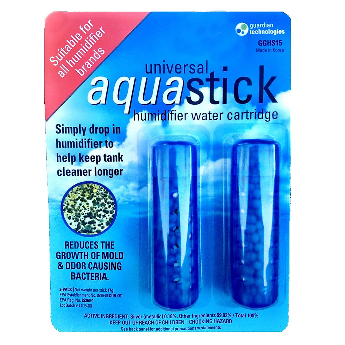 Guardian Technologies GGHS15 Aquastick Antimicrobial Humidifier Treatment, 2-Pack, Pure Guardian Humidifiers, Evaporative Humidifier Water Tanks
