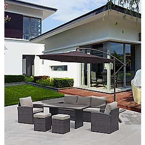 Jardin-Monde 10ft Patio Umbrella, Outdoor Deck Cantilever Umbrella, Hanging Market Offset Umbrella For Backyard Garden Poolside Lawn, Crank Lift & Cross Base, 8 Ribs, Easy Tilt Adjustment-COFFEE BROWN