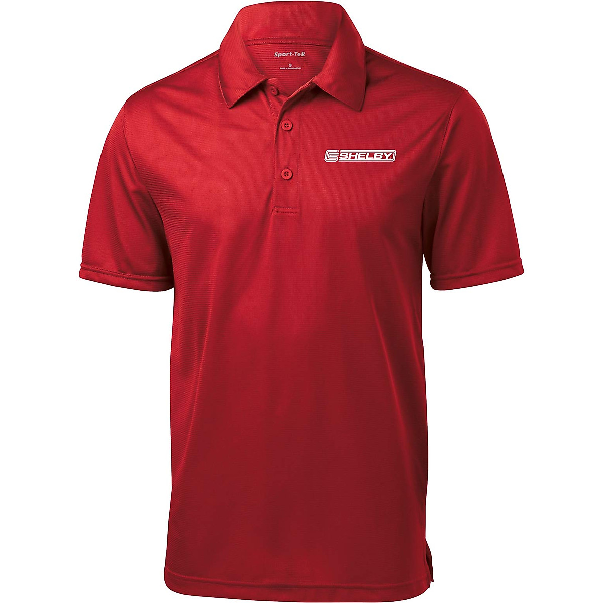 Ford Mustang Shelby Crest Pocket Print Textured Polo, Red XL