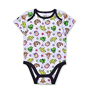 Disney Toy Story Boys 5 Pack Short Sleeve Bodysuit for Newborn and Infant – Blue/Grey/White