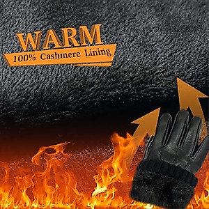 SANKUU Winter Leather Gloves for Men, Touchscreen Snap Closure Cycling Black Gloves Outdoor Riding Warm Waterproof Gloves(Large)