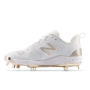New Balance Women's Fresh Foam Velo V3 Softball Shoe, White/Champagne Metallic, 8